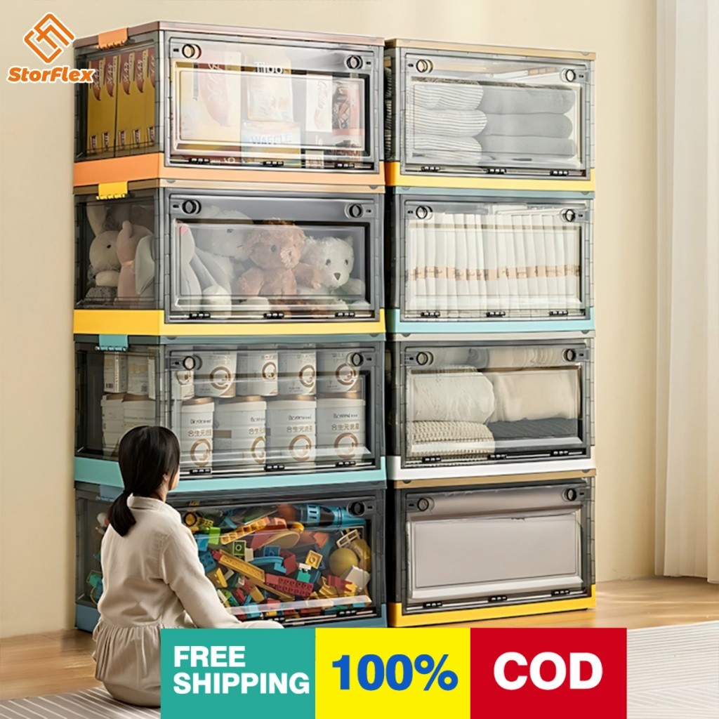 Foldable Storage Box with Lid 120L Large Capacity Stackable Plastic ...