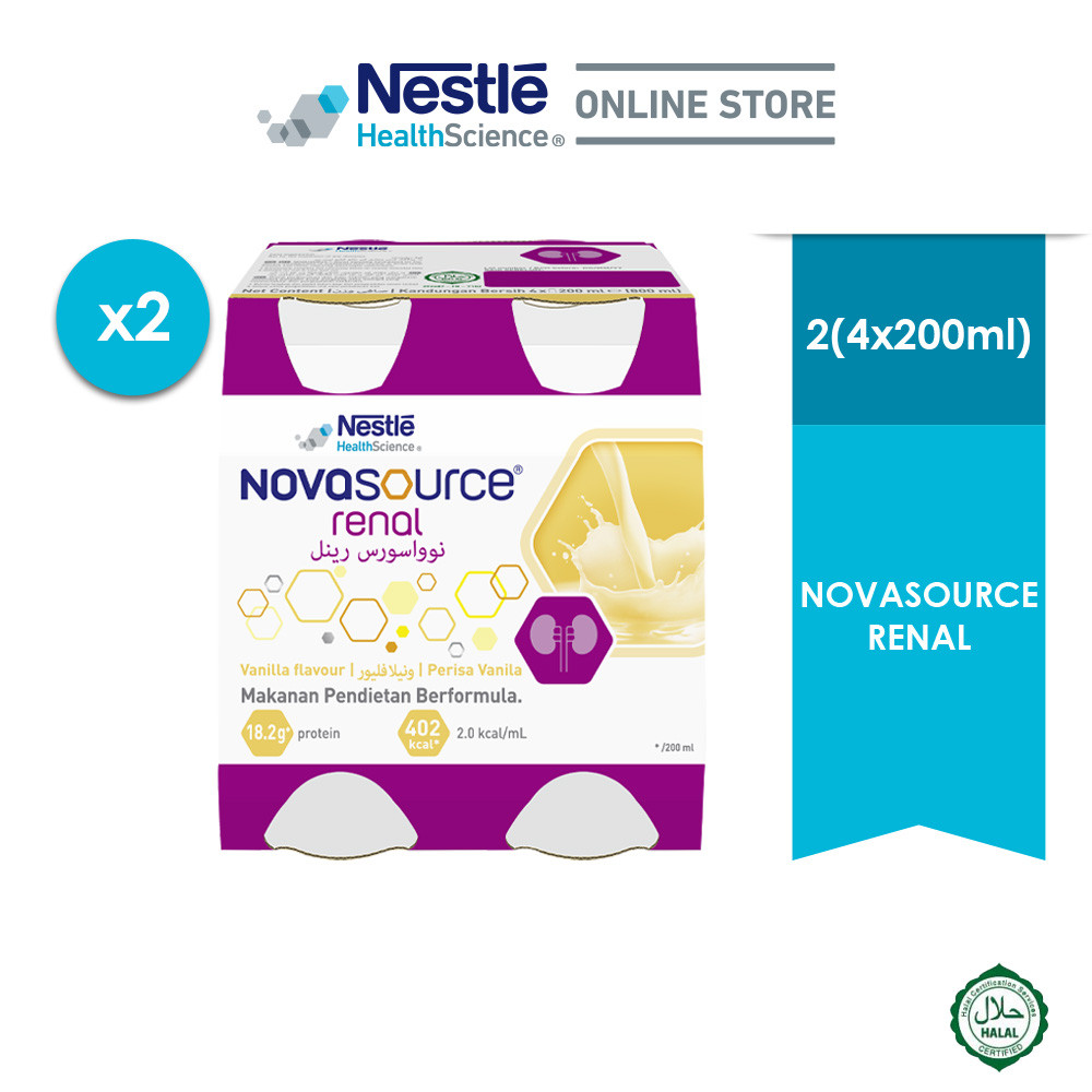 NESTLE Novasource Renal 200ml Vanilla Flavour I Kidney Patients x 4 ...