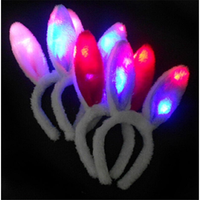 LED Light Up Hairband Bunny Rabbit Ears Bow Headband Party Holiday Gift ...