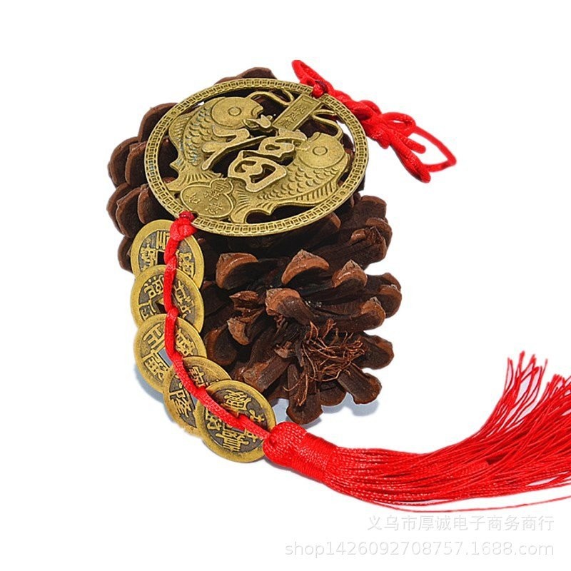 M/New Pisces Pure Copper Five Emperors Copper Coins Knot Red Ornament ...