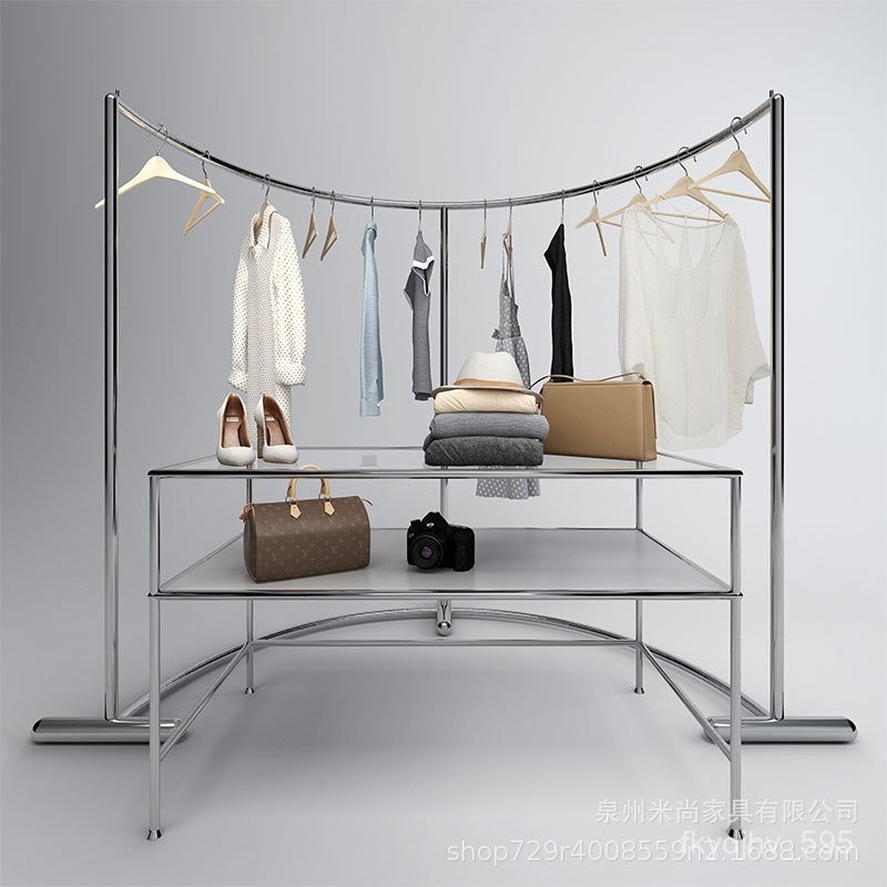 M-6/Stainless Steel Curved Clothing Store Island Rack Floor-standing ...