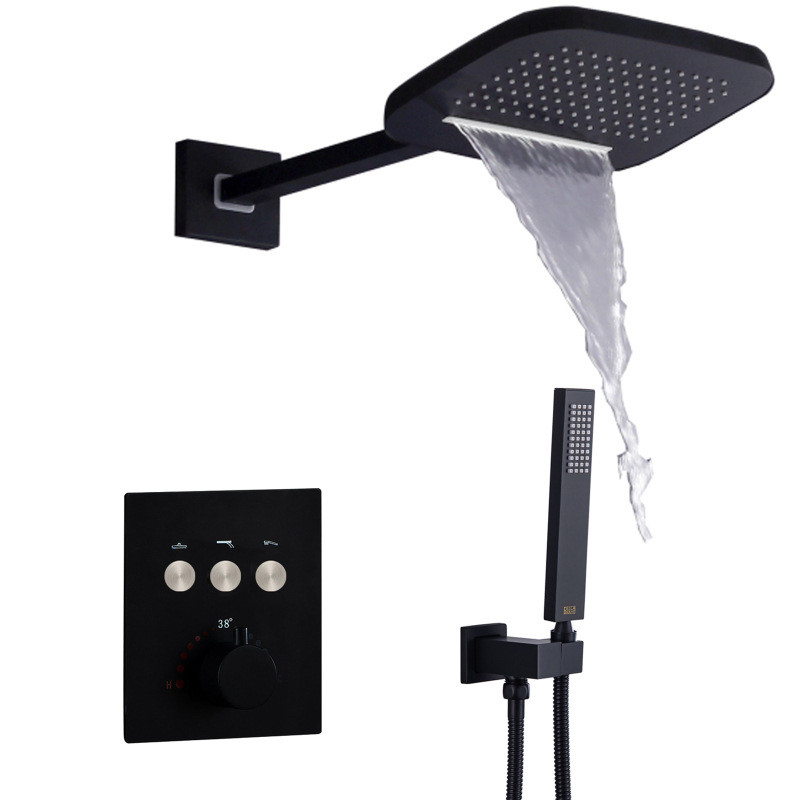 J-H/Black Concealed Shower Set Bathroom Button Three-Function ...