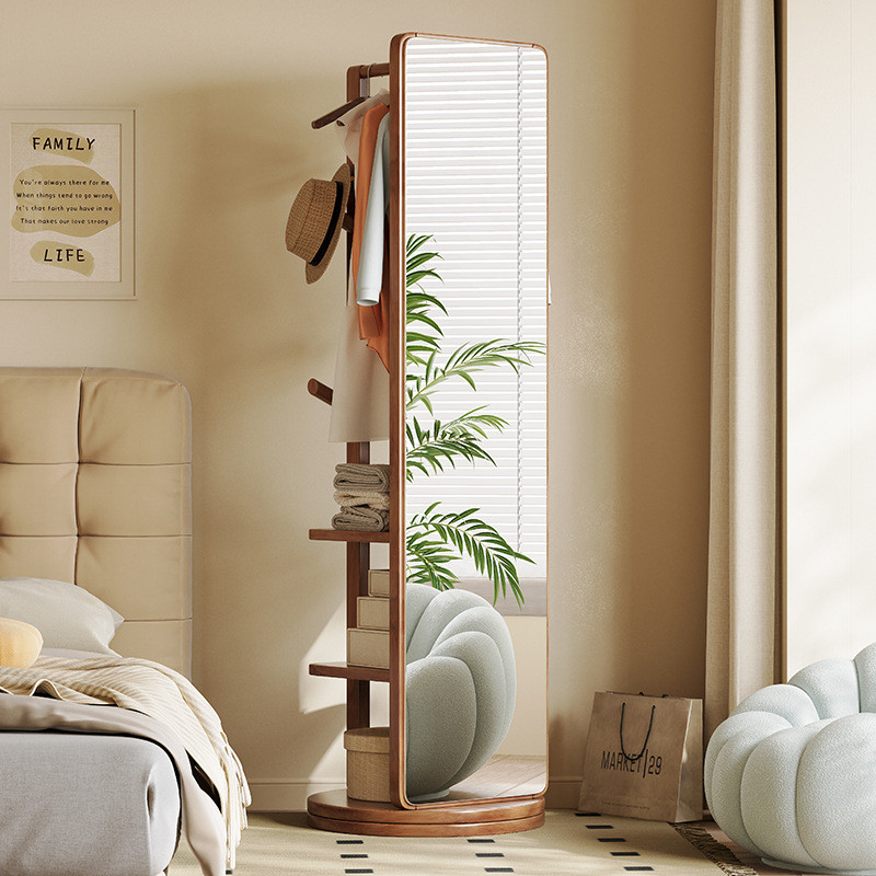 J-H/T Solid Wood Dressing Mirror Rotating Full-Length Mirror Floor ...