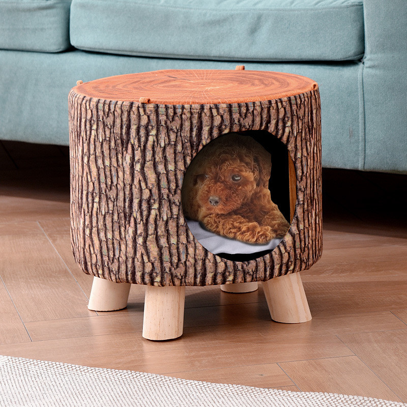 Q-8/Solid Wood Cat Nest Enclosed Stool for Cats and Humans, Cat ...