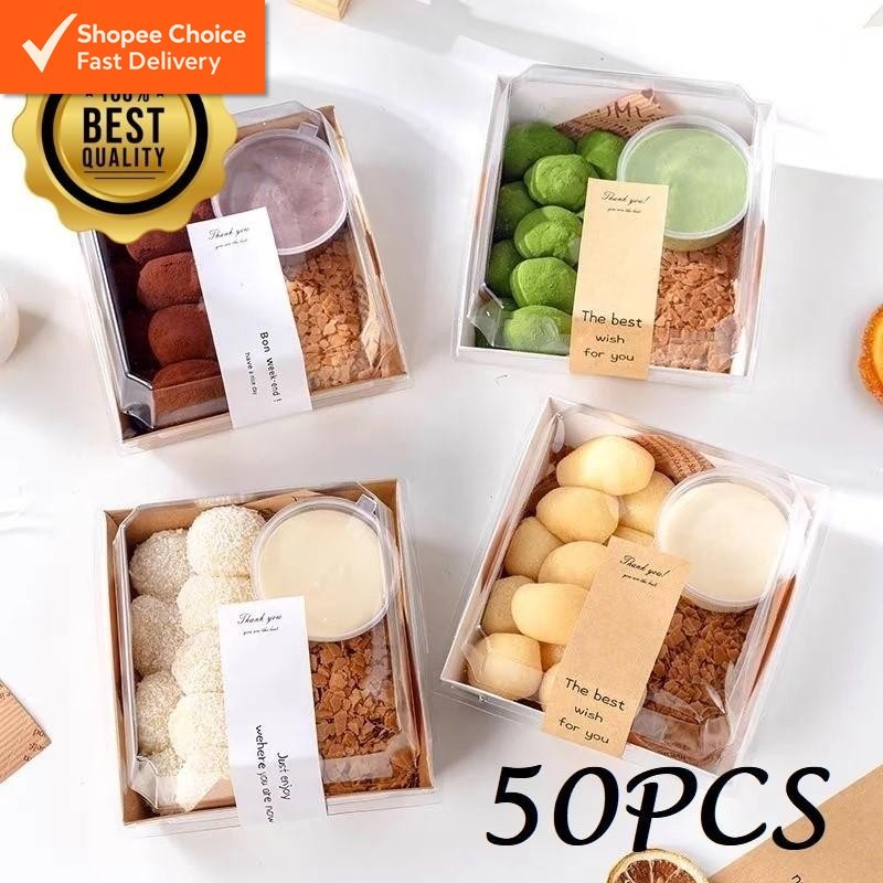 50-Pack Disposable Kraft & White Paper Cake Boxes with Transparent Lids ...