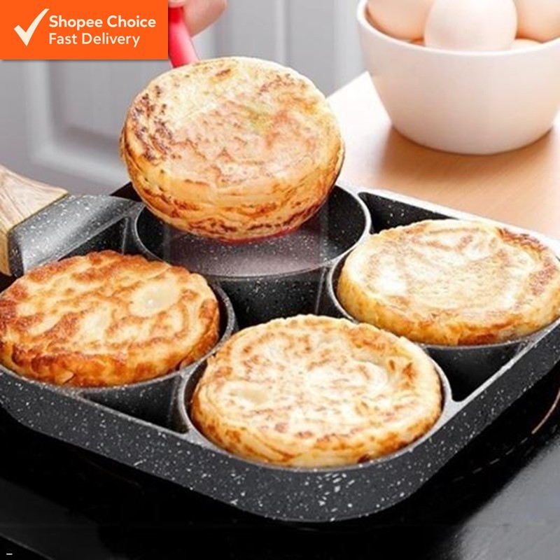 Fried Egg Maker - 4 Hole Non-Stick Frying Pan For Eggs & Burgers Flat ...