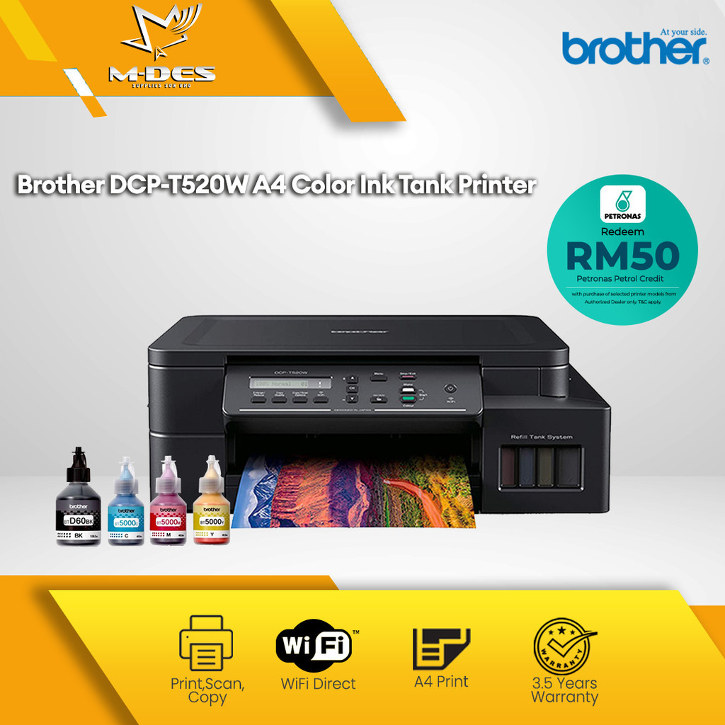 Brother Printer Inkjet DCP-T520W Multifunction A4 Refill Ink Tank BTD60 ...