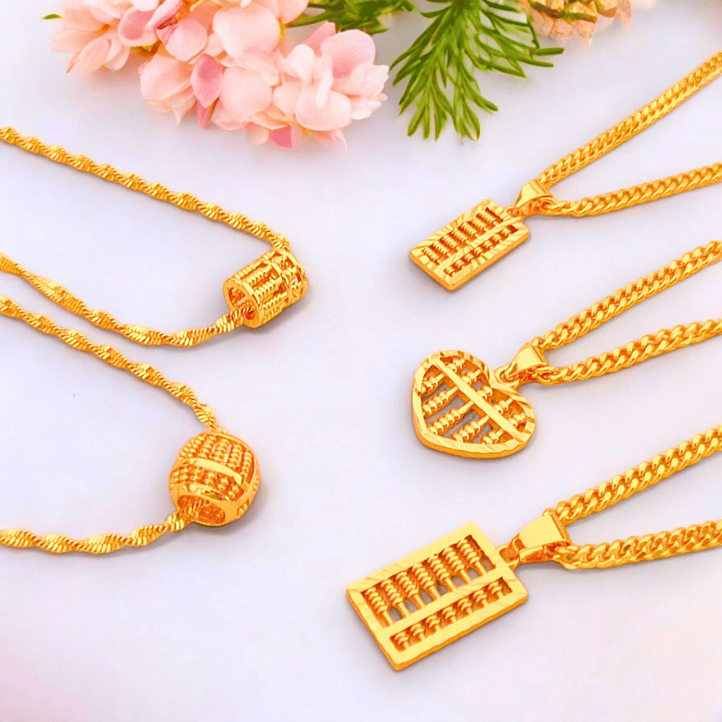 Rantai Leher Loket Sempoa Rantai Emas Korea Emas Bangkok Cop 916 Gold Necklace Abacus Pendant ...