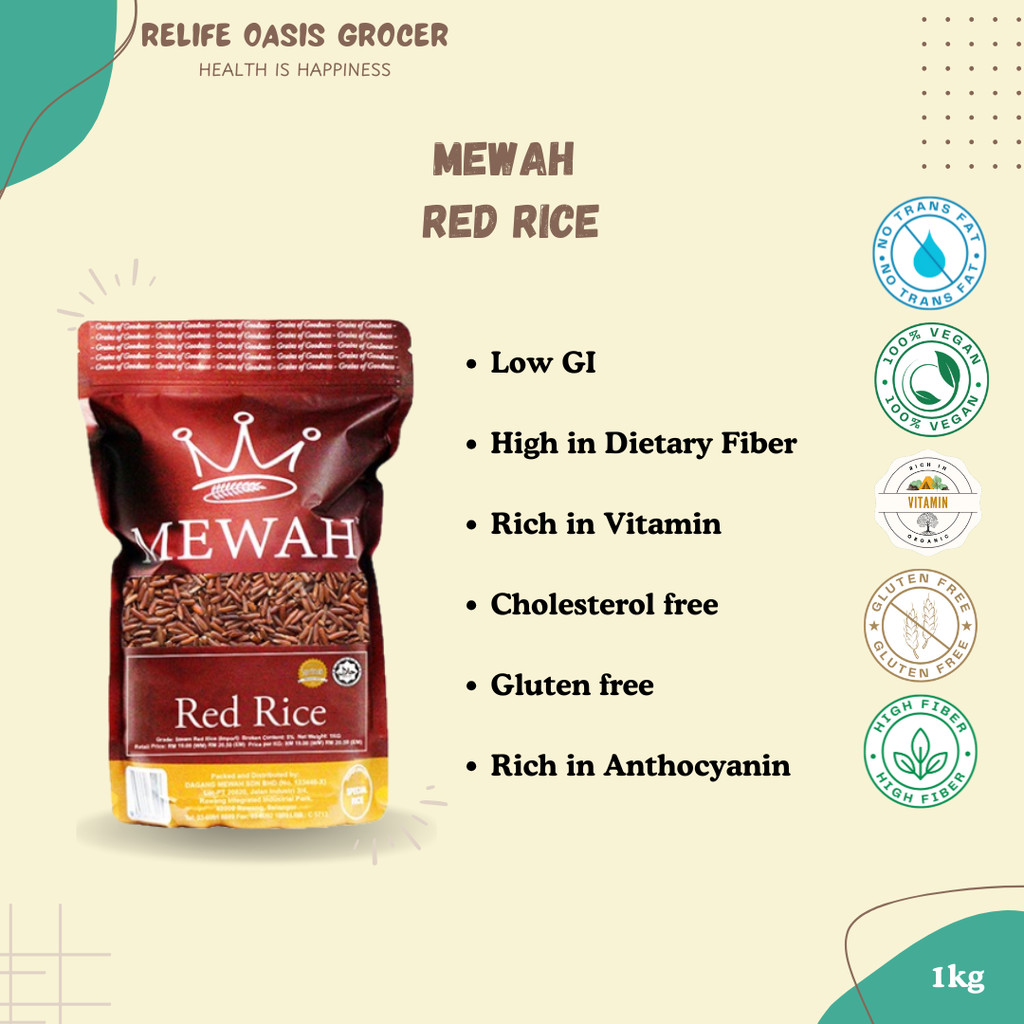 Mewah Red Rice [Low GI/Cholesterol free/Rich in Anthocyanin] 1kg ...