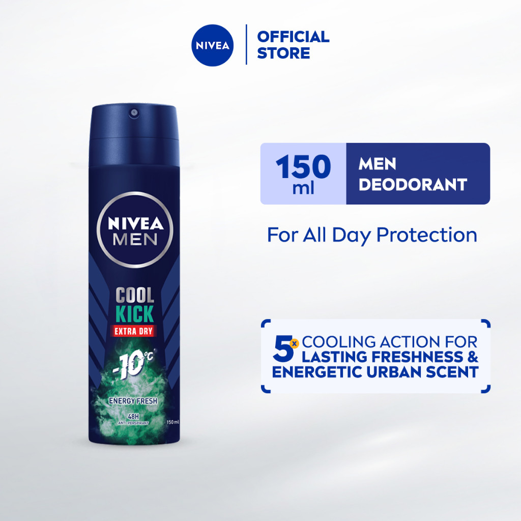 NIVEA MEN Deodorant Male Cool Kick Energy Fresh Spray 150ml / Men's Grooming / Anti Perspirant ...