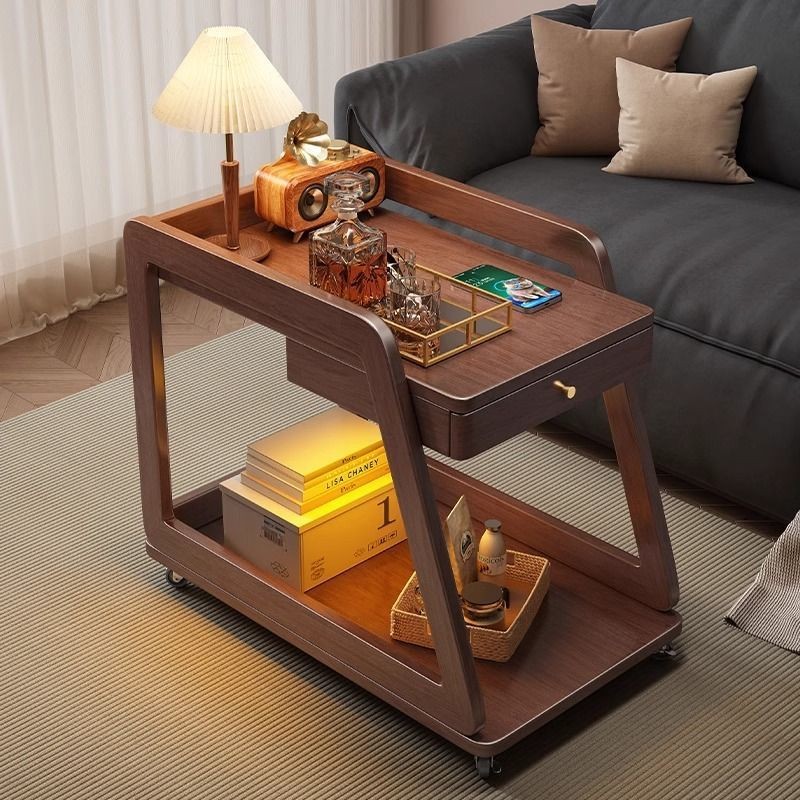 JY-8/Solid Wood Side Table Portable Coffee Table with Wheels Sofa ...