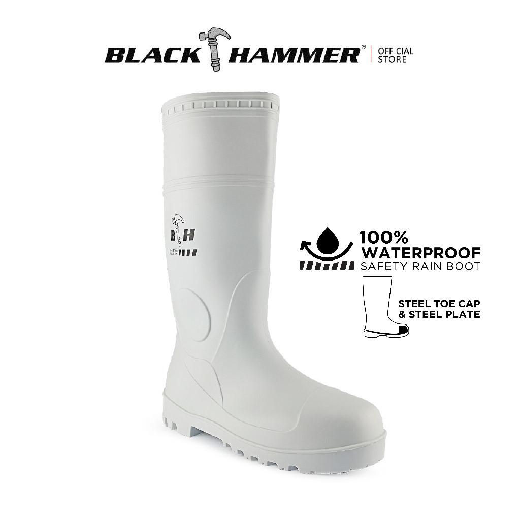 Black Hammer Safety Rain Boots 38cm with Steel Toe Cap and Steel ...
