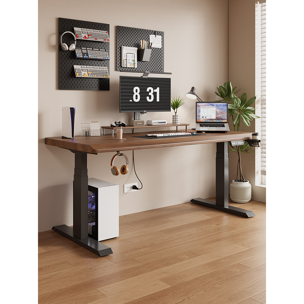 J-H/Solid Wood Electric Height Adjustable Desk Computer Desk Bedroom ...