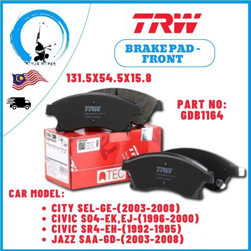 🚨 TRW 🚨 Honda City SEL / Jazz SAA SR4 SO4 Front Brake Pad ( GDB1164 ) 1 ...