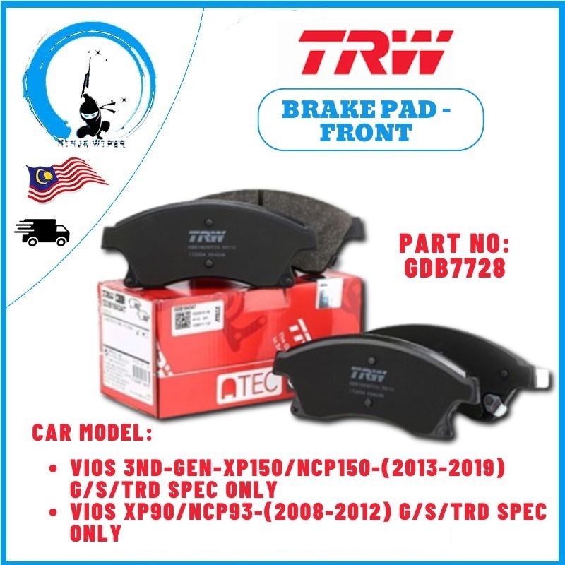 🚨 TRW 🚨 BRAKE DISC PAD FRONT SET FOR TOYOTA VIOS NCP93 NCP150 G/S/TRD ...