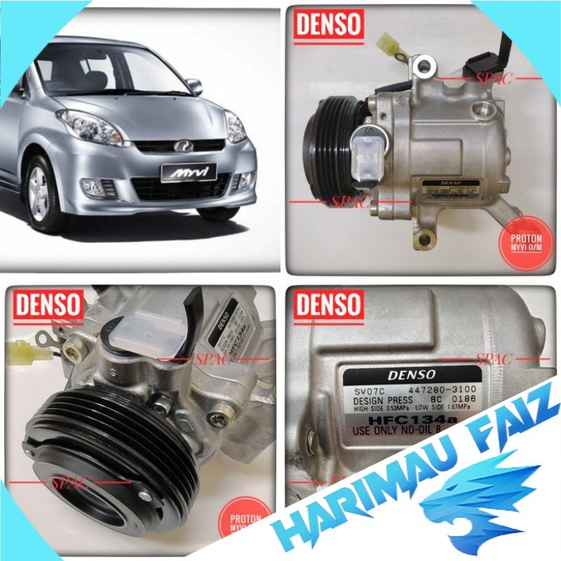 HF AIR COND %⭐ DENSO PERODUA MYVI OLD MODEL 4PK COMPRESSOR (447280-3100 ...