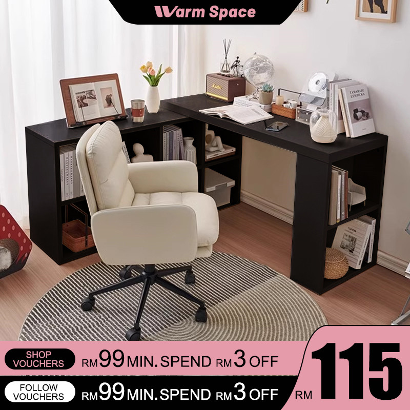 L Shape Table Study Table Meja Belajar Study Desk with Book Cabinet Rak ...