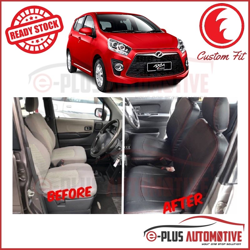 Perodua Axia 2014-2023 Car Seat Cover PVC Leather Cushion Cover Black ...