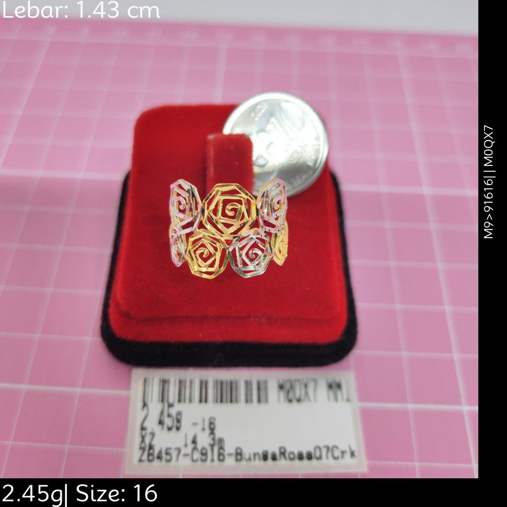 Emas916, Cincin Bunga Rose Q7 Crki Flat 1.5 cm Pd 8457 P561 16 | Shopee Malaysia