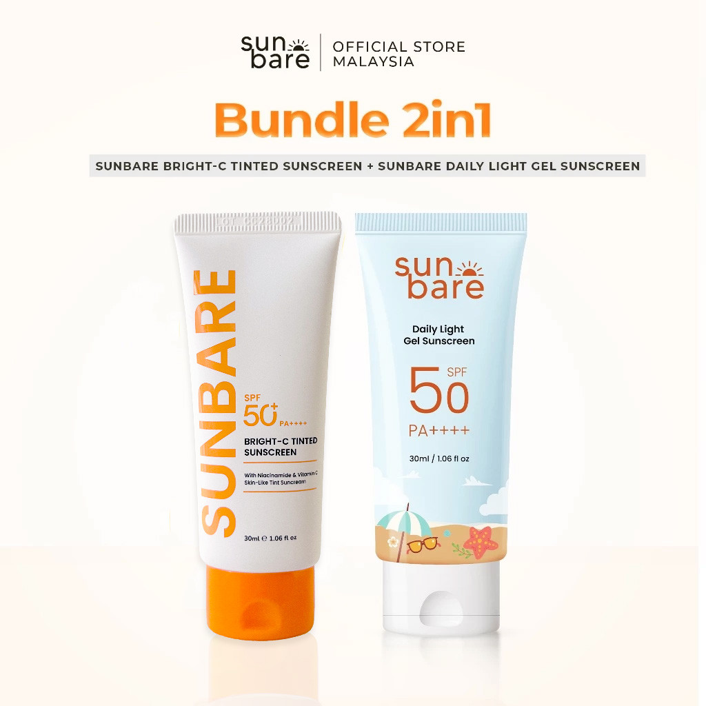 Sunbare Bundle 2in1 Bright-C Tinted and Daily Light Gel Sunscreen SPF ...