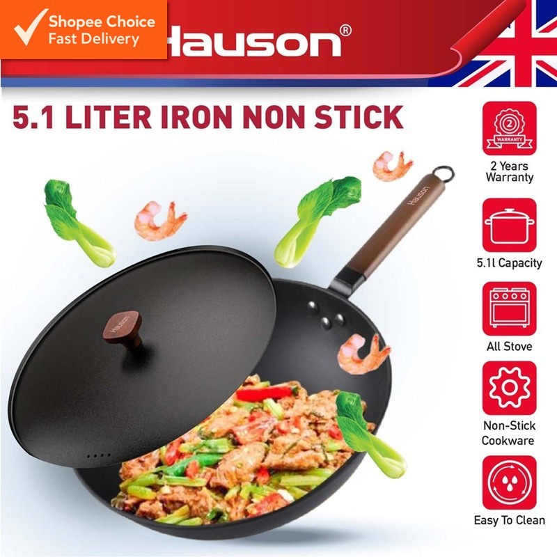 Hauson 5.1L Cast Iron Frying Pan – Non-Stick, Anti-Rust, Lightweight ...
