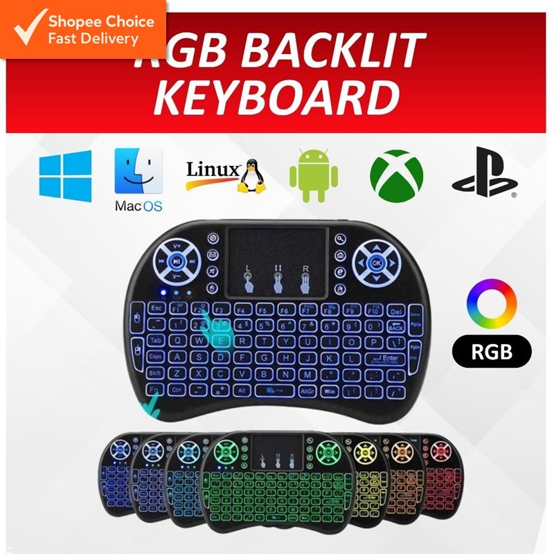 i8 Mini Keyboard –Rechargeable Colourful RGB Backlit Wireless Touchpad ...