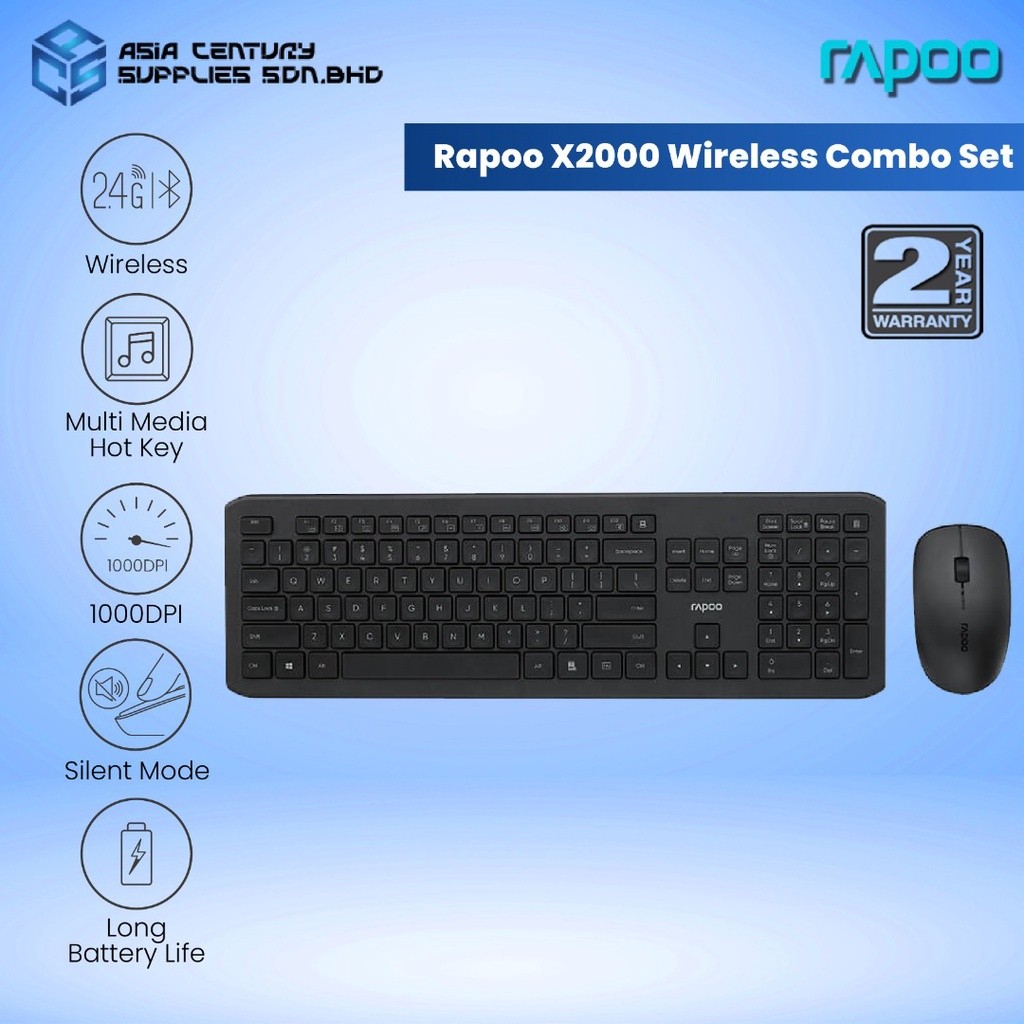 Rapoo X2000 2.4G Wireless Keyboard & Mouse Combo / 1000DPI Optical ...