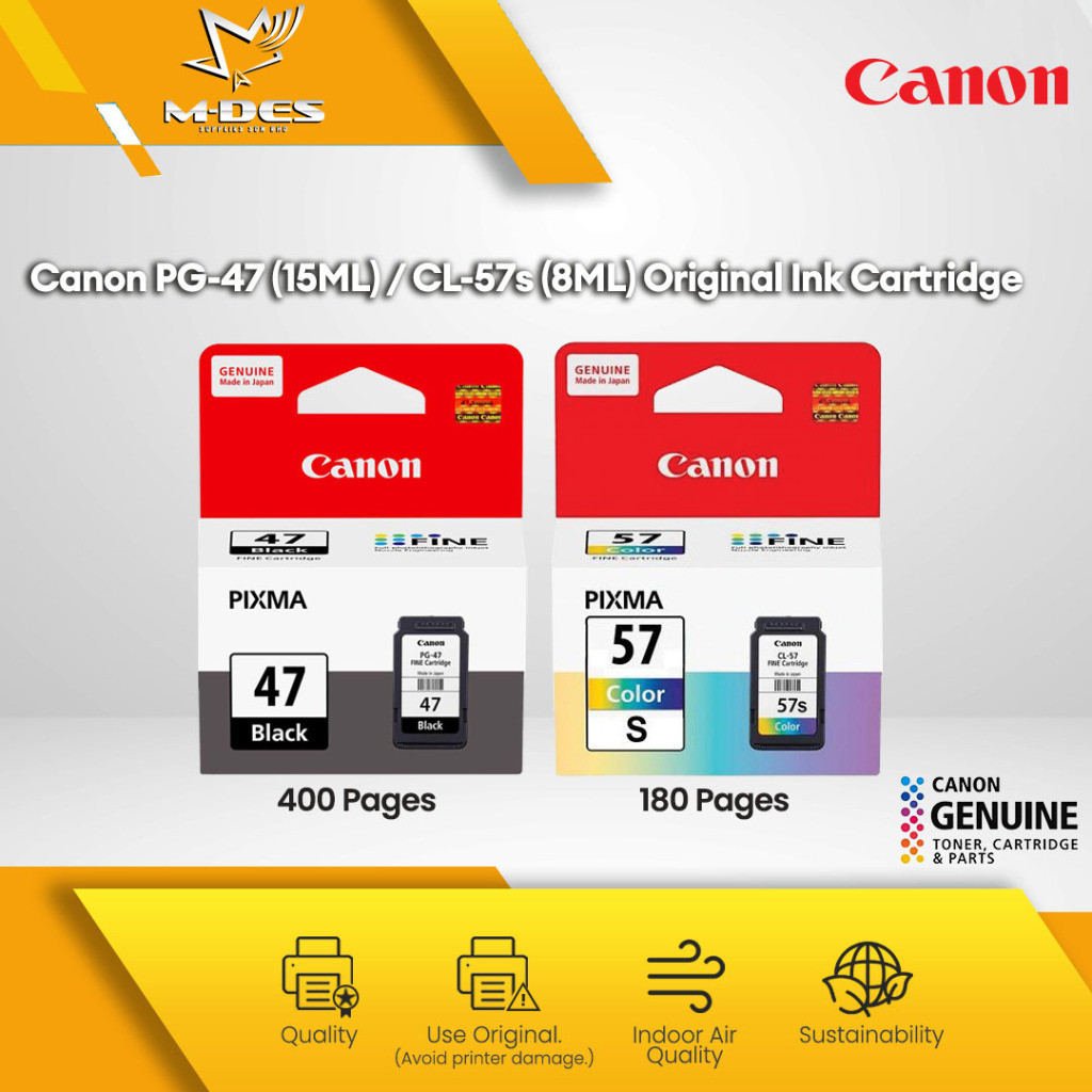 Canon PG-47 (15ML) CL-57 (13ML) CL-57s (8ML) Original Ink Cartridge ...