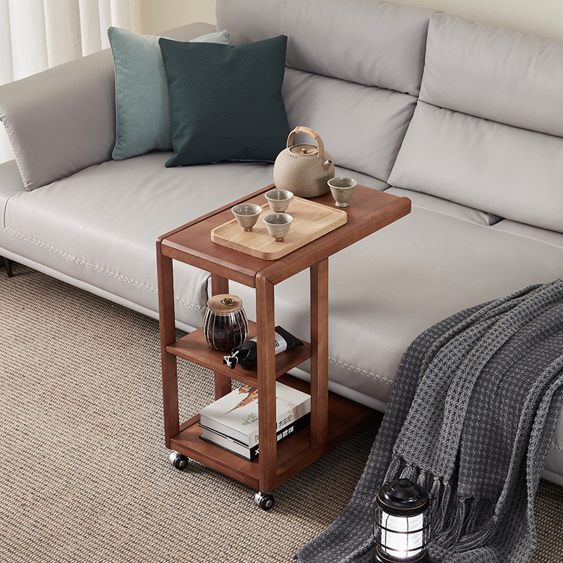 HY-6/Solid Wood Side Table Nordic Corner Table Movable Wheeled Tea ...