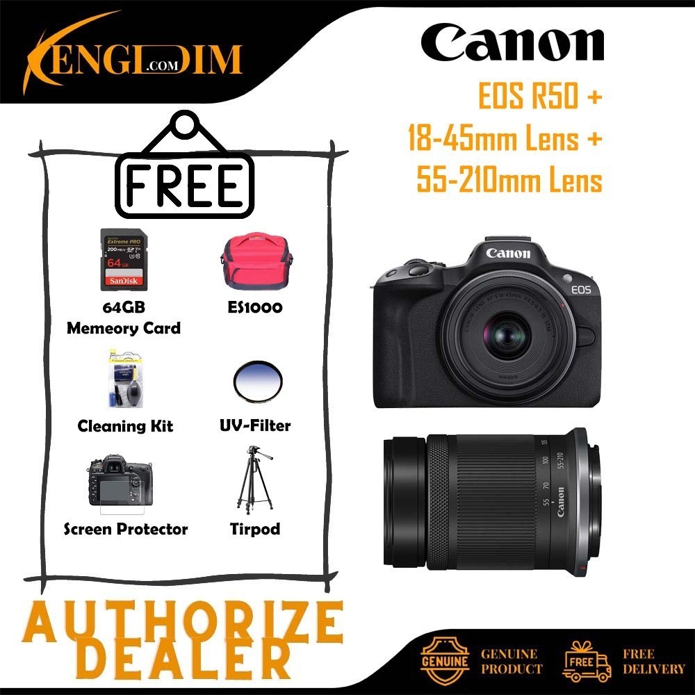 (READY STOCK) Canon EOS R50 Mirrorless Camera with 18-45mm and 55-210mm Lenses (Black) | Shopee ...