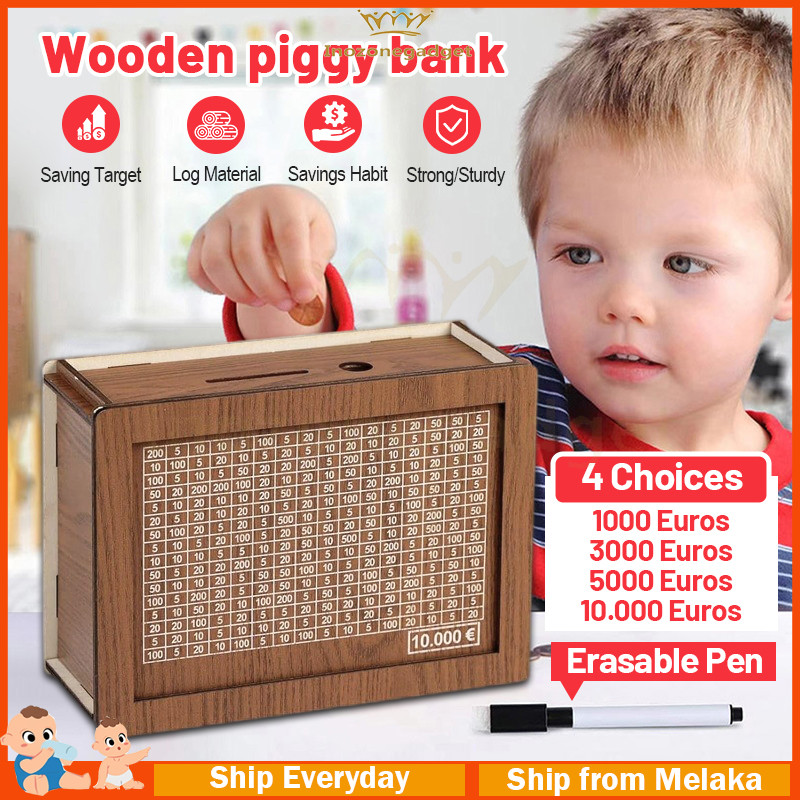 Reusable Modern Money Saving Box Wood Money Box with number on the box ...