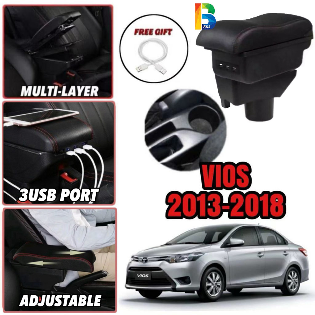 TOYOTA VIOS (2013-2018) USB ARMREST Adjustable 2layer 3USB Charging ...