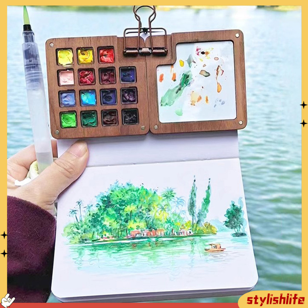 [stylishlife] Walnut Wood Watercolor Palette Portable Watercolor ...