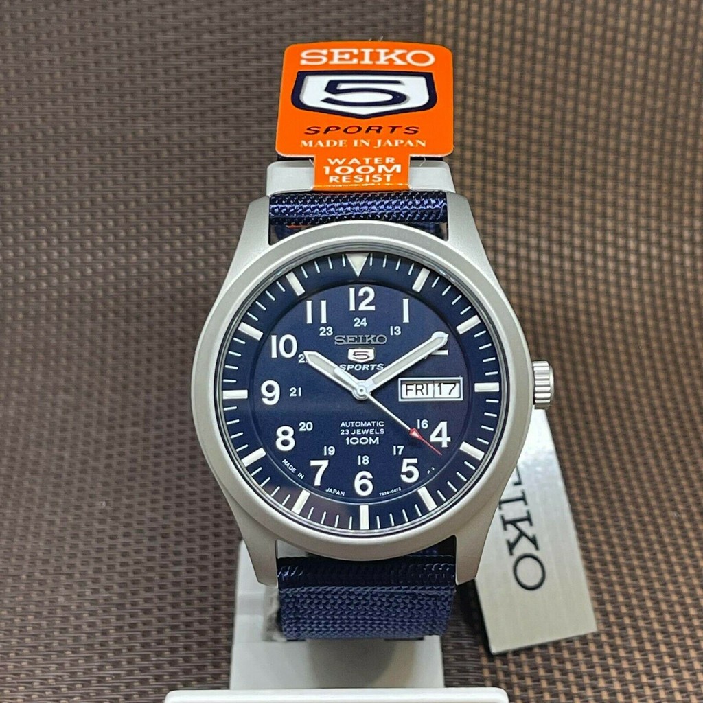 Seiko 5 Sports SNZG11J1 Military Blue Nylon Automatic Made In Japan Men ...
