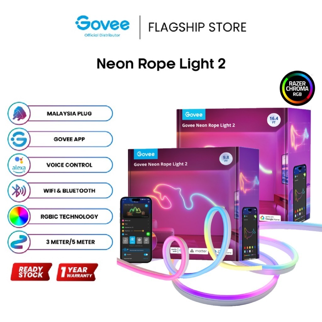 Govee Neon Rope Light 2 3M/5M with Music Sync Matter DIY Lighting Mode ...