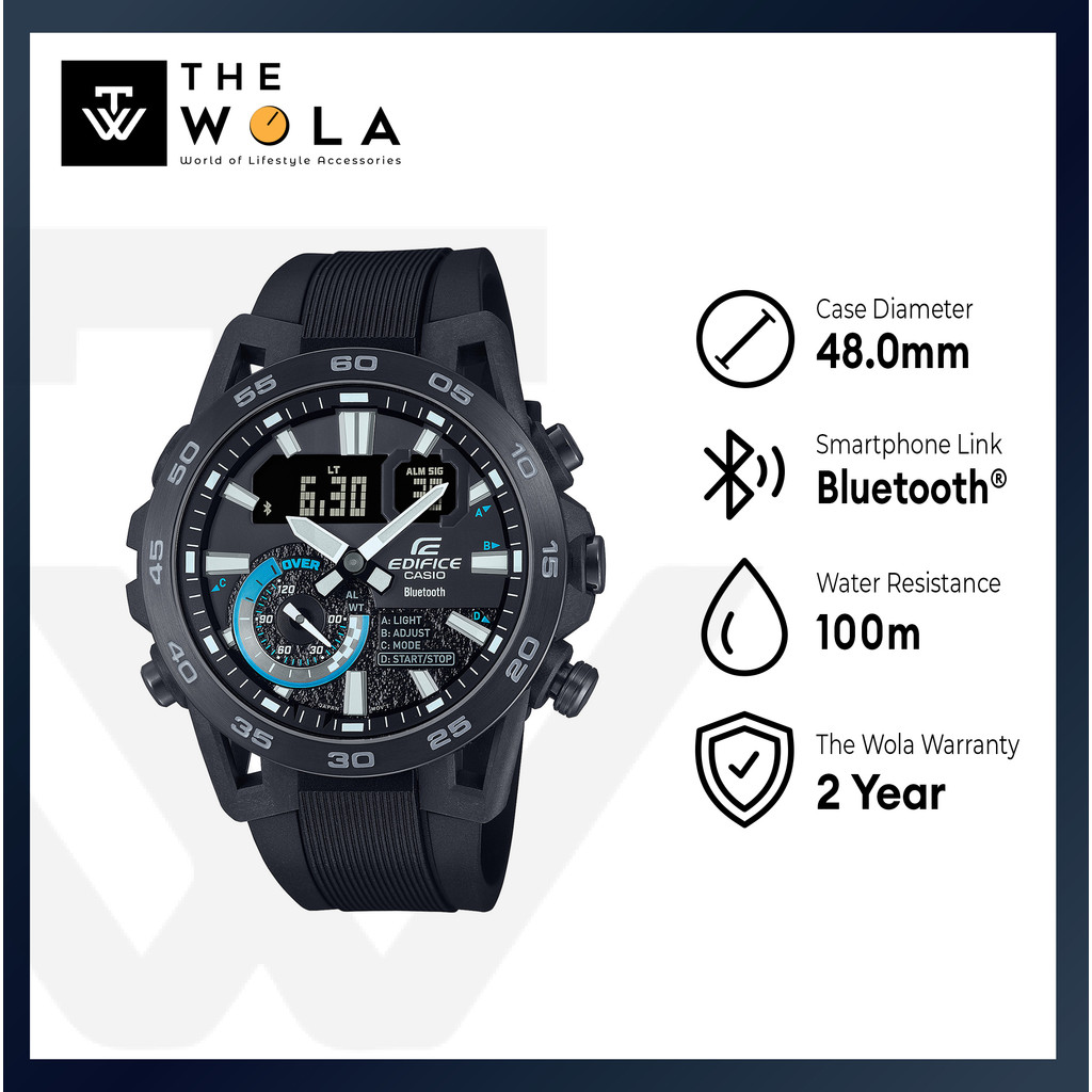 (2 Years Warranty) Casio Edifice ECB-40PB-1A Men Analog-Digital Watch w. Bluetooth Black Resin ...