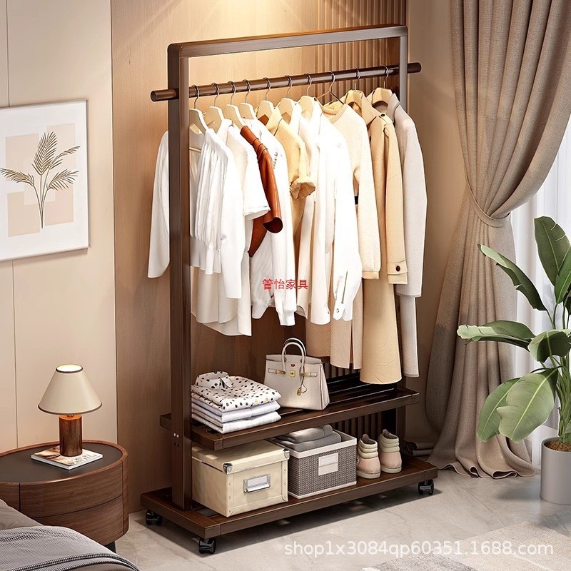 J-H/Solid Wood Clothes Hanger Floor-standing Garment Rack Bedroom Coat ...