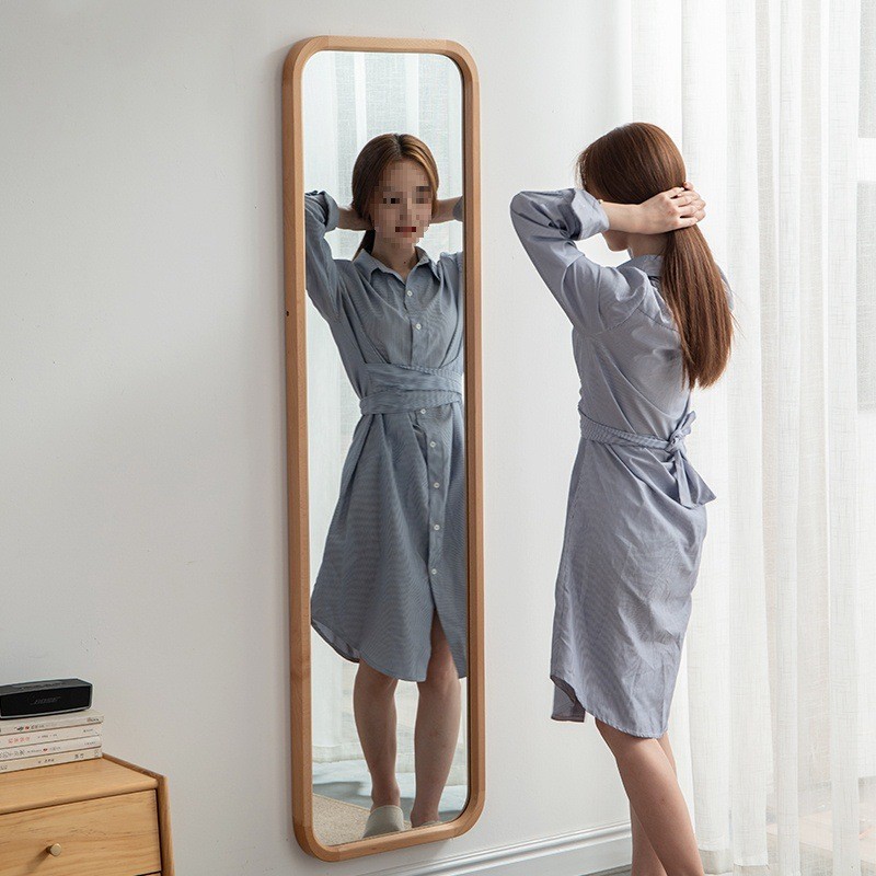 J-H/Solid Wood Full-Length Mirror for Girls' Bedroom, Floor Mirror ...