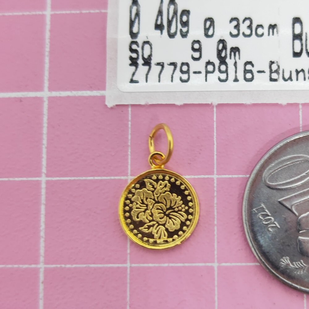 Emas916, Loket Flat Bunga Raya Coin Round Edge 0.9 cm Vt 7779 P626 0.33 ...
