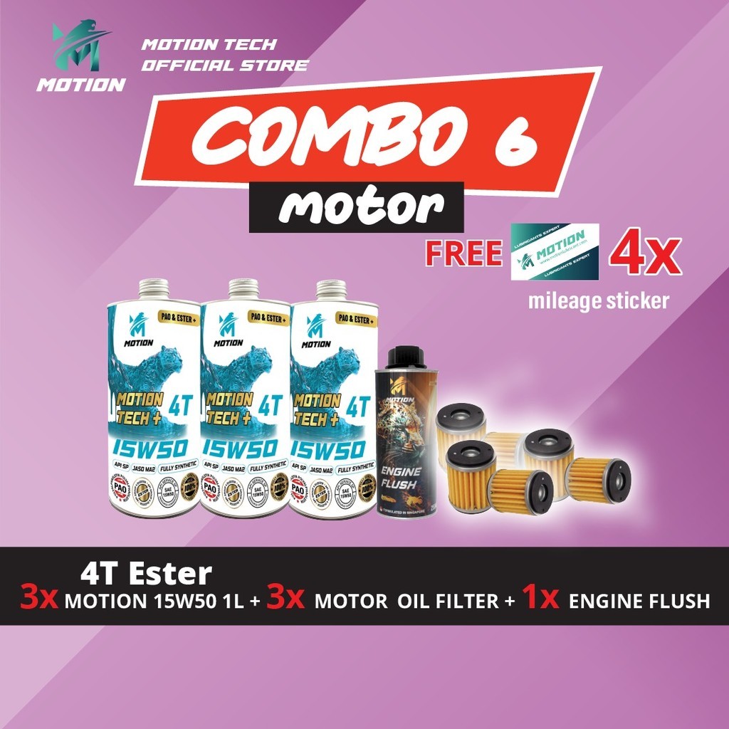 MOTION Live Combo 6 API SP Fully Synthetic Motorcycle Engine Oil JASO ...