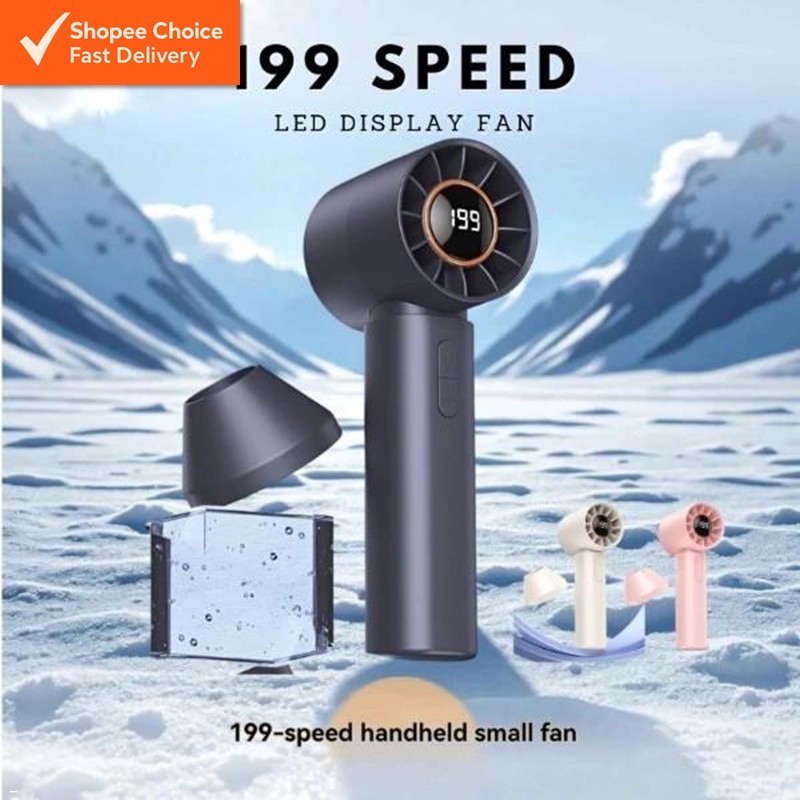 High-Speed Handheld Fan - 199 Speeds, Digital Display, USB Rechargeable ...