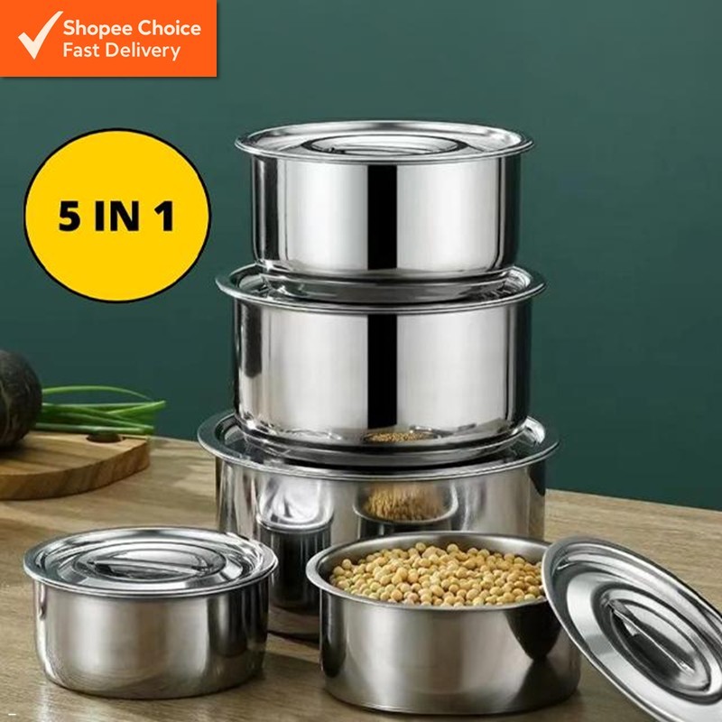 Stainless Steel Cooking Pot Set with Lids (5pcs) | Multipurpose Stock ...