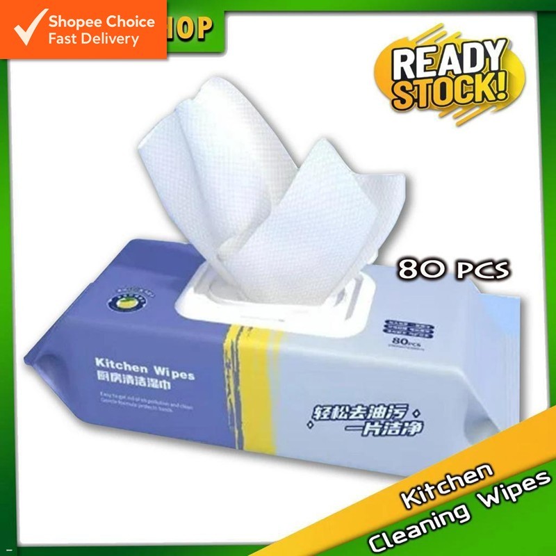 80pcs Kitchen Cleaning Wipes – Disposable Wet Tissue for Grease & Stain ...