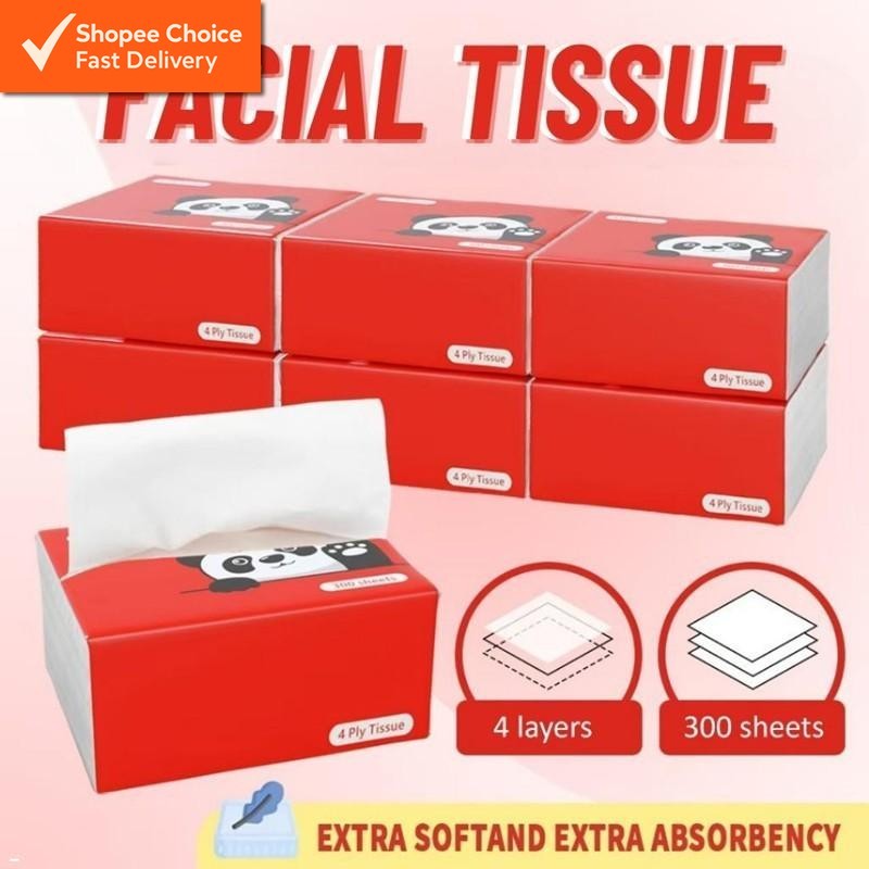 [Bundle of 2] Red Panda Facial Tissue - (10 Packs) 4-Ply Premium Tissue ...
