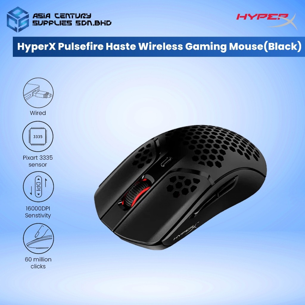 HyperX Pulsefire Haste Gaming Mouse Per-LED RGB lighting 16000 DPI/ 400 ...