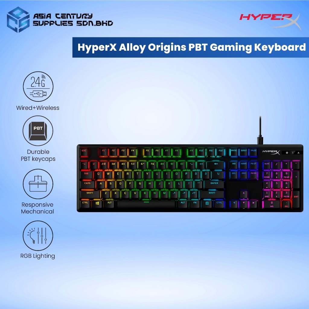 HyperX Alloy Origins PBT Gaming Keyboard RGB Lighting , Aluminum Body ...