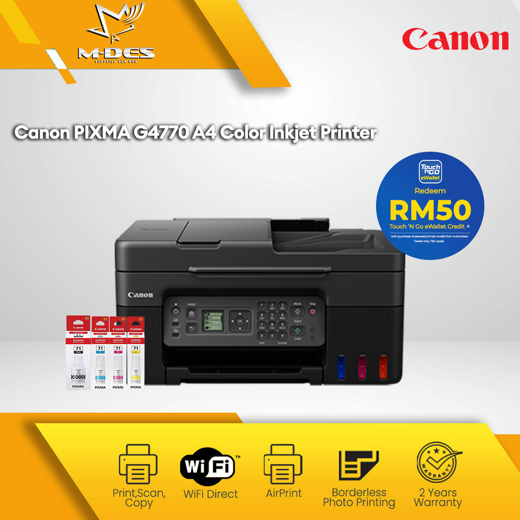 Canon Pixma G4770 Wireless Refillable Ink Tank Printer (Print/Scan/Copy ...