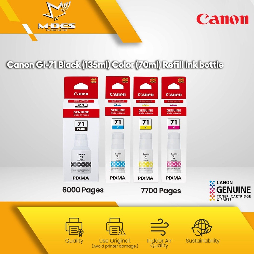 Canon Ink Bottle GI-71 Black (135ml) Color (70ml) Refill Canon G Series ...