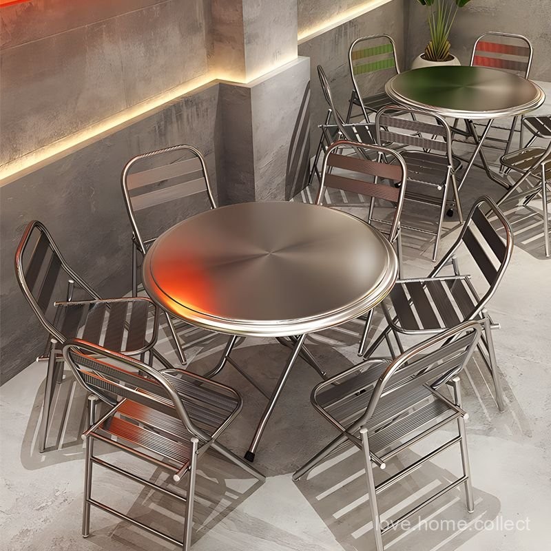 Folding Stainless Steel Eight-Immortal Table Industrial Style Table and Chair, Dining Table Work ...