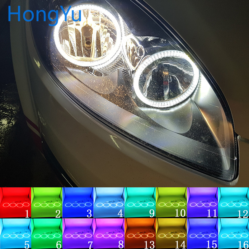 Latest Headlight Multi-color RGB LED Angel Eyes Ring Eye DRL RF Remote ...